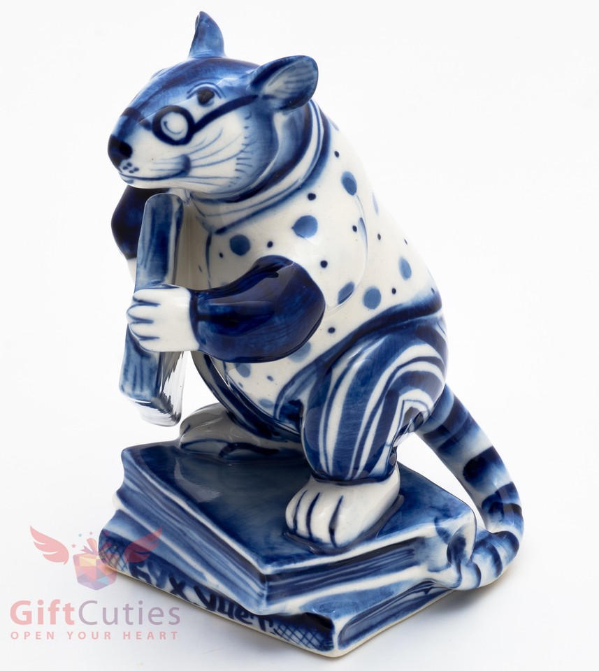 Gzhel Mice rat Accountant abacus Крыса Канцелярская porcelain figurine ...
