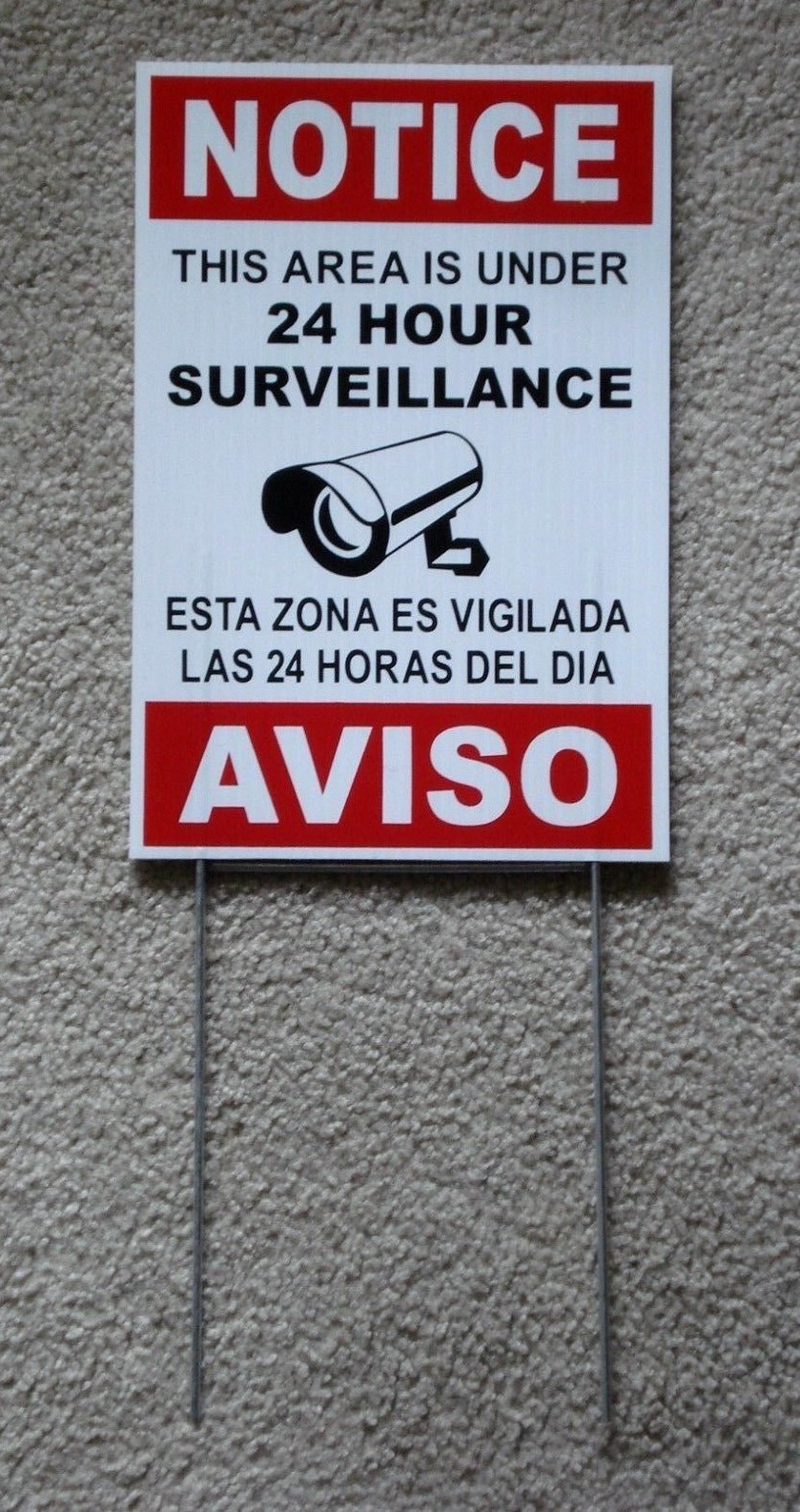 Security Video Surveillance Notice Aviso 24 Hr Sign 8x12 Spanish ...