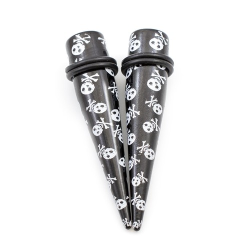 Pair of Black Ear Tapers with Skull Design | eBay