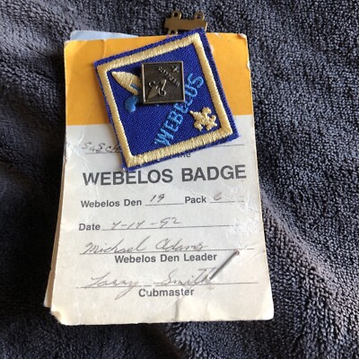 Webelos Badge - Perfect Attention Pin & 3 Year Attendance Pin 1992 ...