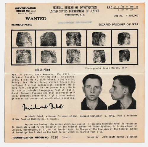 RARE FBI Wanted Poster ORIGINAL Infamous Reinhold Pabel Escaped Nazi ...