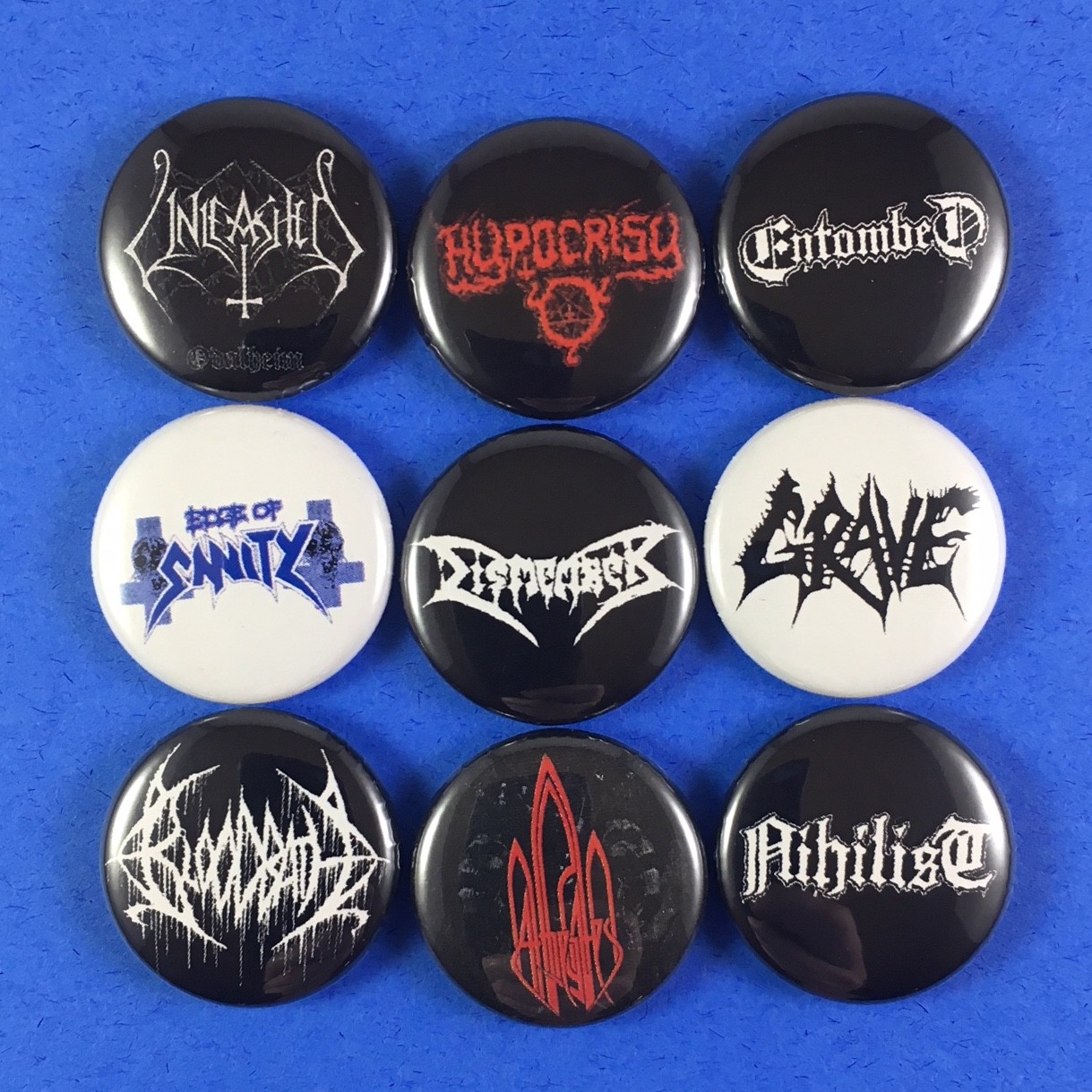 Swedish Death Metal 1" Button Pin Lot Entombed Grave Unleashed At The ...