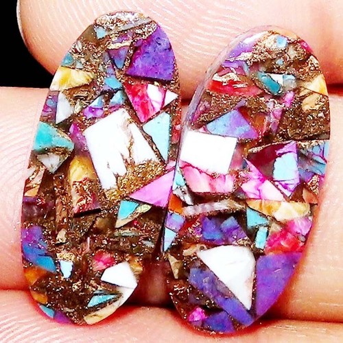 19.60Ct Copper Multi Color Turquoise Pair Green Purple Blue stone ...