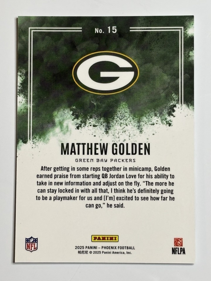 Green Bay Packers Matthew Golden - 2025 Panini Phoenix Color Blast #15 ...
