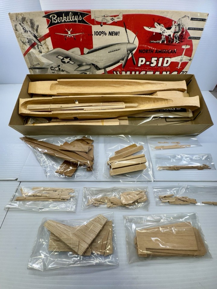 Vintage Berkeley Models P-51D Mustang Balsa Airplane Kit 28" #5-5 ...
