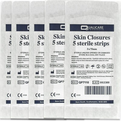 25 x STERILE SKIN CLOSURE STRIPS Butterfly/Steri Stitches 3mm x 75mm CE ...