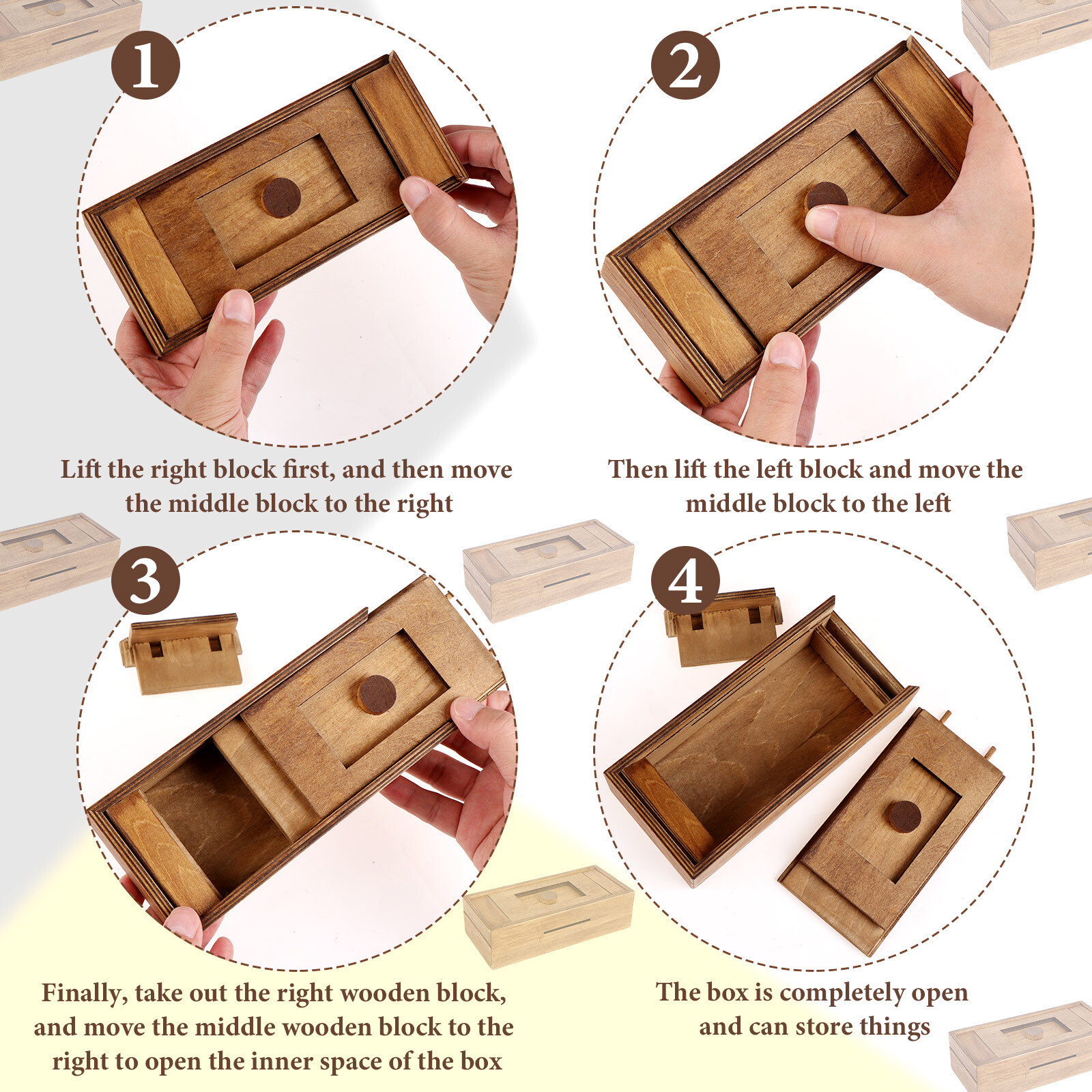 Puzzle Box 3 Pack Wooden Secret Puzzle Box with Hidden Compartment 3D ...