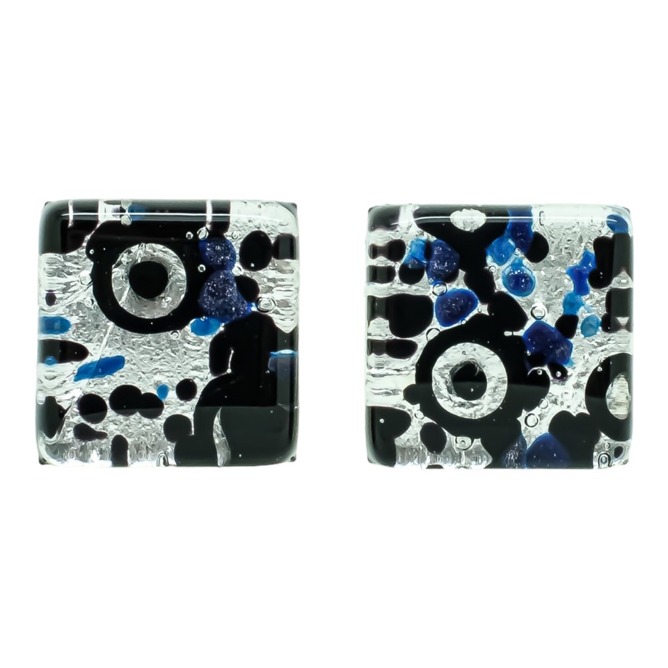 Murano Glass Cufflinks Blue Silver Black Millefiori Pair Square | eBay ...