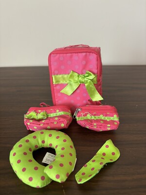 our generation 18” doll Travel Luggage Set Pink Green Dot Suitcase Bags ...