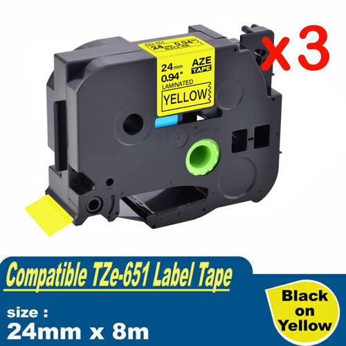 3x Laminated Label Tape For Brother TZe-651 TZ-651 P-Touch Black On ...