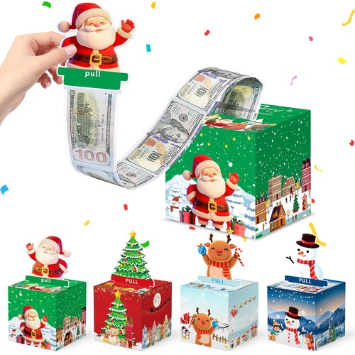 4 Pack Christmas Money Box for Cash Gift Pull, Surprise Money Gift ...
