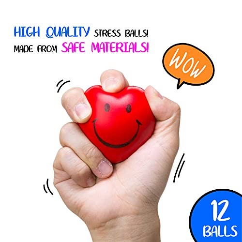 Heart Stress Balls - Valentines Day Red Hearts 3" Smile Face Squeeze ...