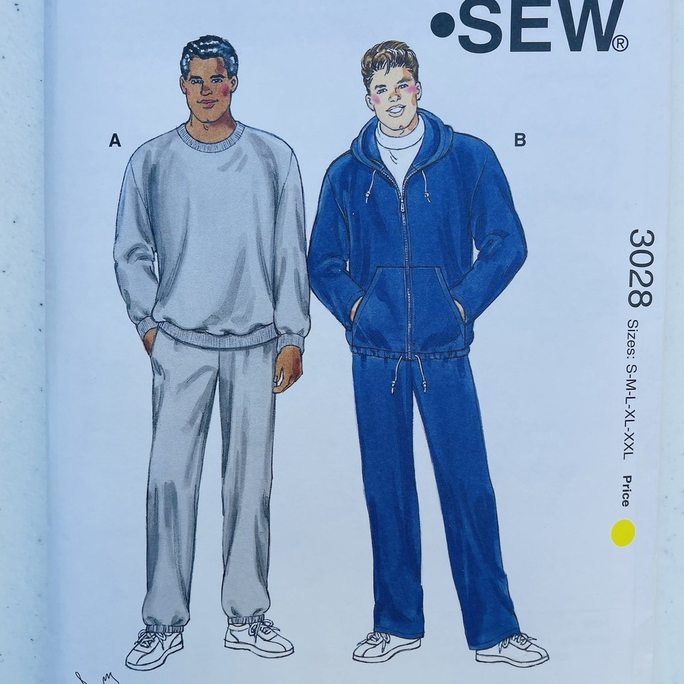 Kwik Sew Sewing Pattern 3028 Mens Sweatshirt Pants Stretch Knit Sealed ...