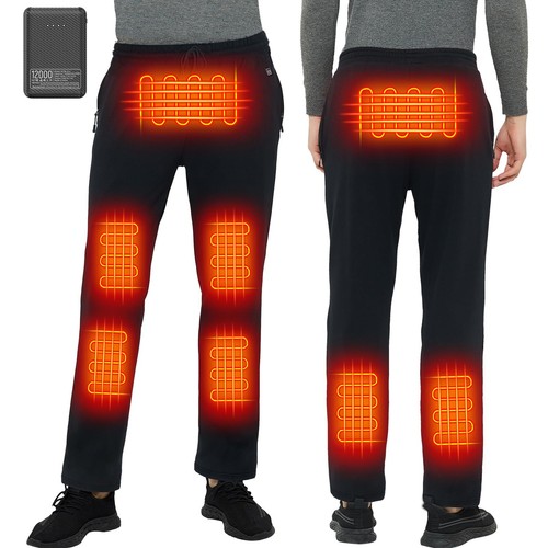 Men's Heated Pants with Battery, Electric USB Heating Sweatpants Black ...