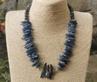 Raw Blue Kyanite with Grey Larvikite Beads 18K GoldPlt Artisan Handmade ...