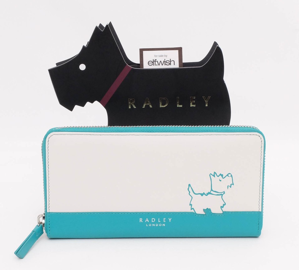 RADLEY LONDON HERO DOG WHITE & TURQUOISE LEATHER LARGE ZIP AROUND PURSE ...