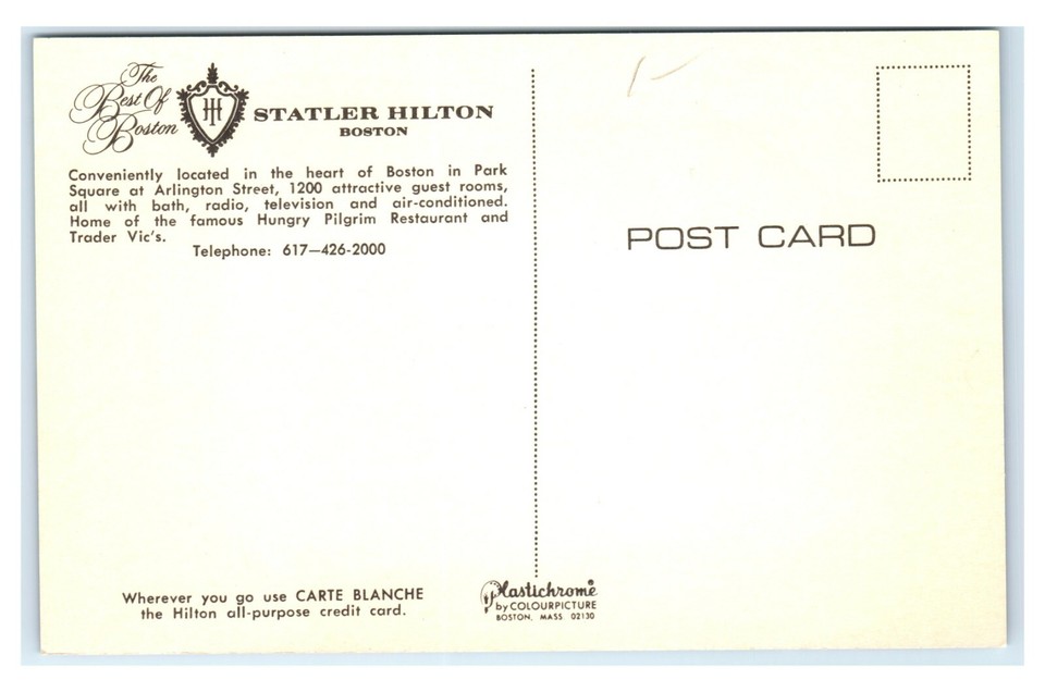 Postcard Statler Hilton Hotel, Boston MA D22 | eBay
