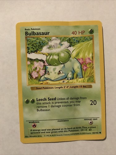 Pokémon TCG Bulbasaur Base Set 44/102 Regular Shadowless Common Creased ...