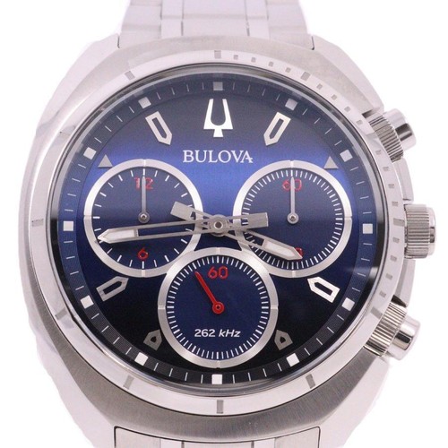 BULOVA Curve Collection Chronograph 96A18 Quartz Blue Dial Bracelet Men ...