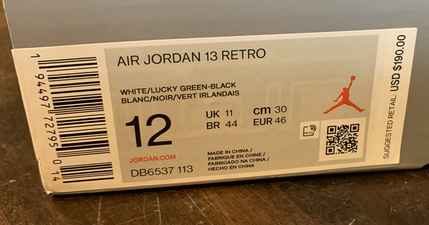Air Jordan 13 Shoe Retro Size 12 Lucky Green Receipt DB6537 113 New ...