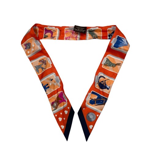 Used HERMES Twilly Animal Print Scarf Orange 251224 | eBay