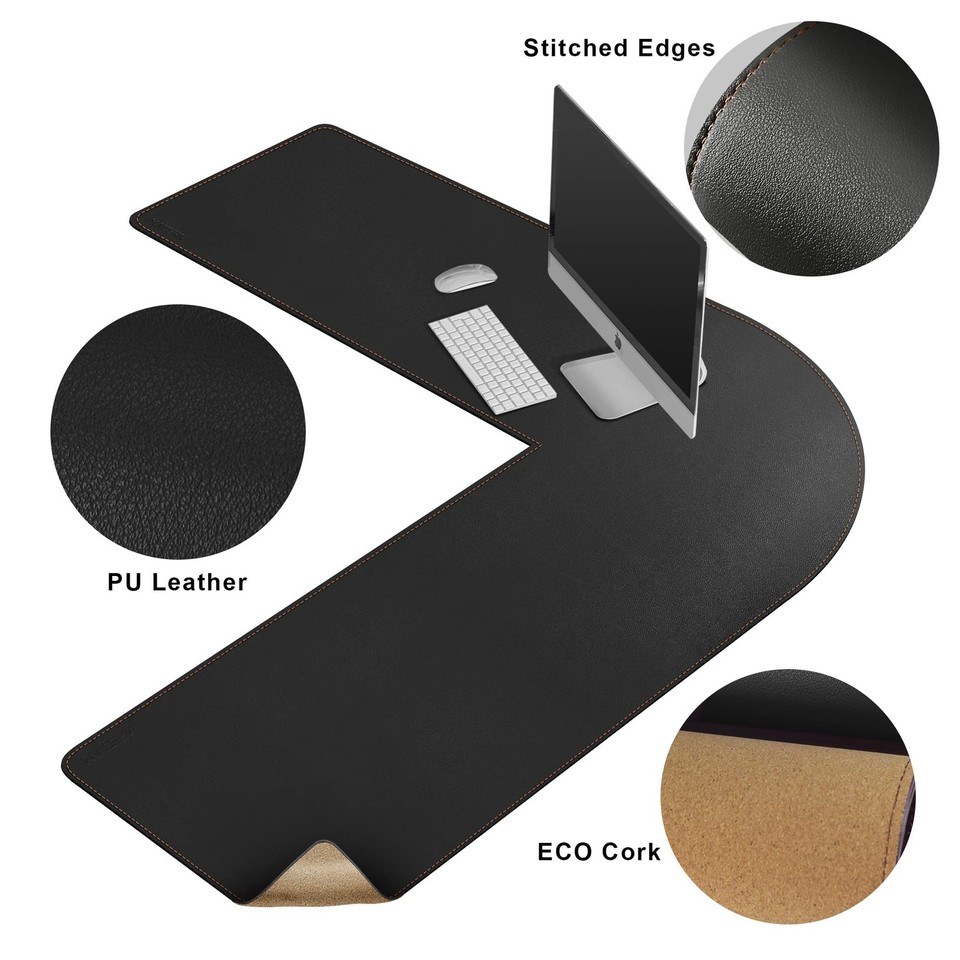 (51” + 51”) x 15.7” L Shaped Corner Desk Mat, Cork & Leather Reversible ...