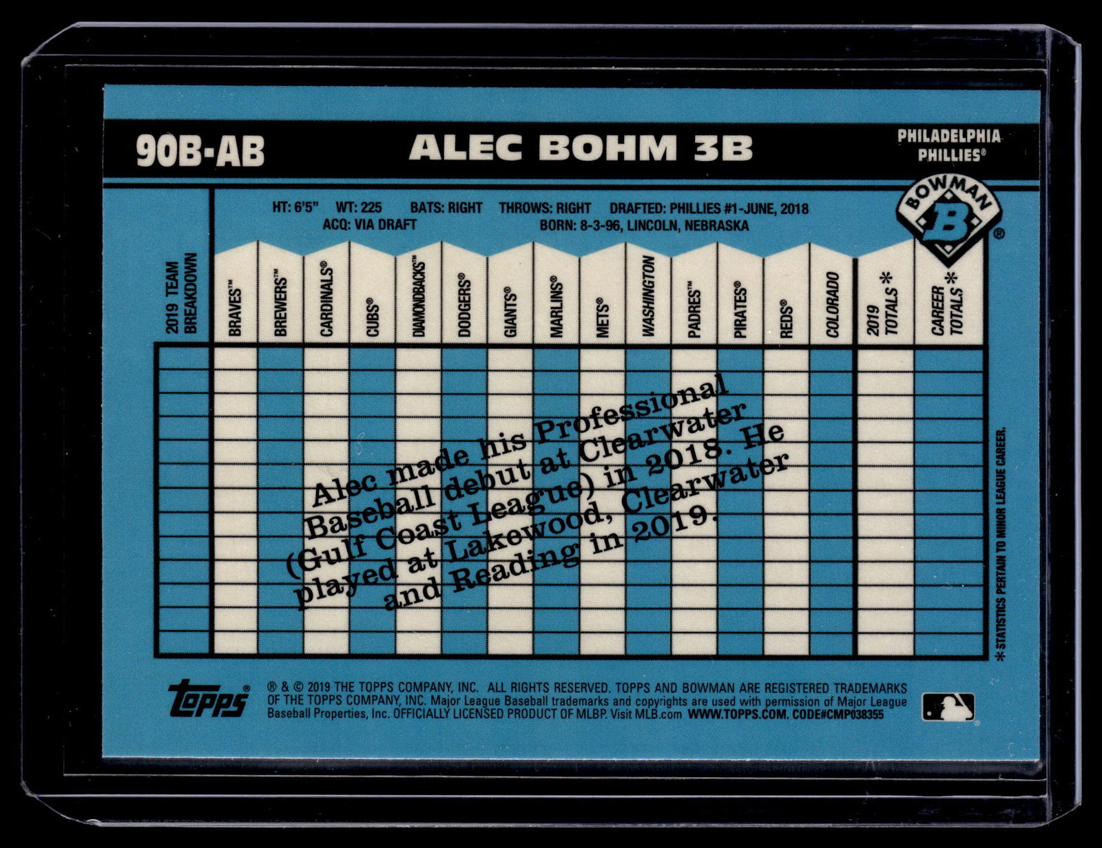 2020 Bowman Chrome Alec Bohm Philadelphia Phillies #90B-AB | eBay