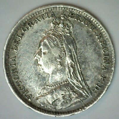 1890 Great Britain Silver 3 Pence Coin Circulated Threepence Victoria ...