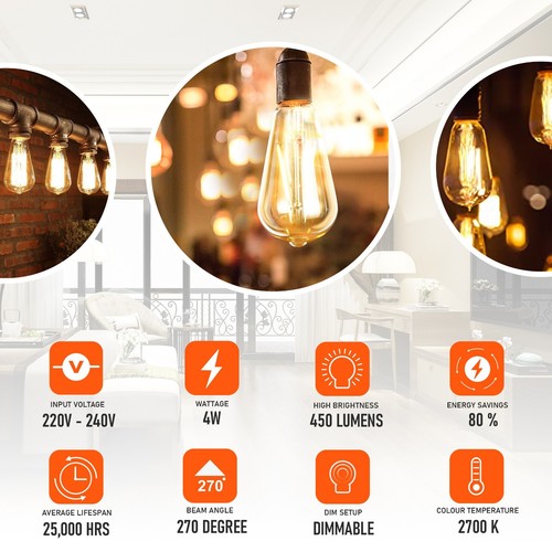 Vintage Edison LED Bulb - Dimmable B22 Filament Light for Industrial ...