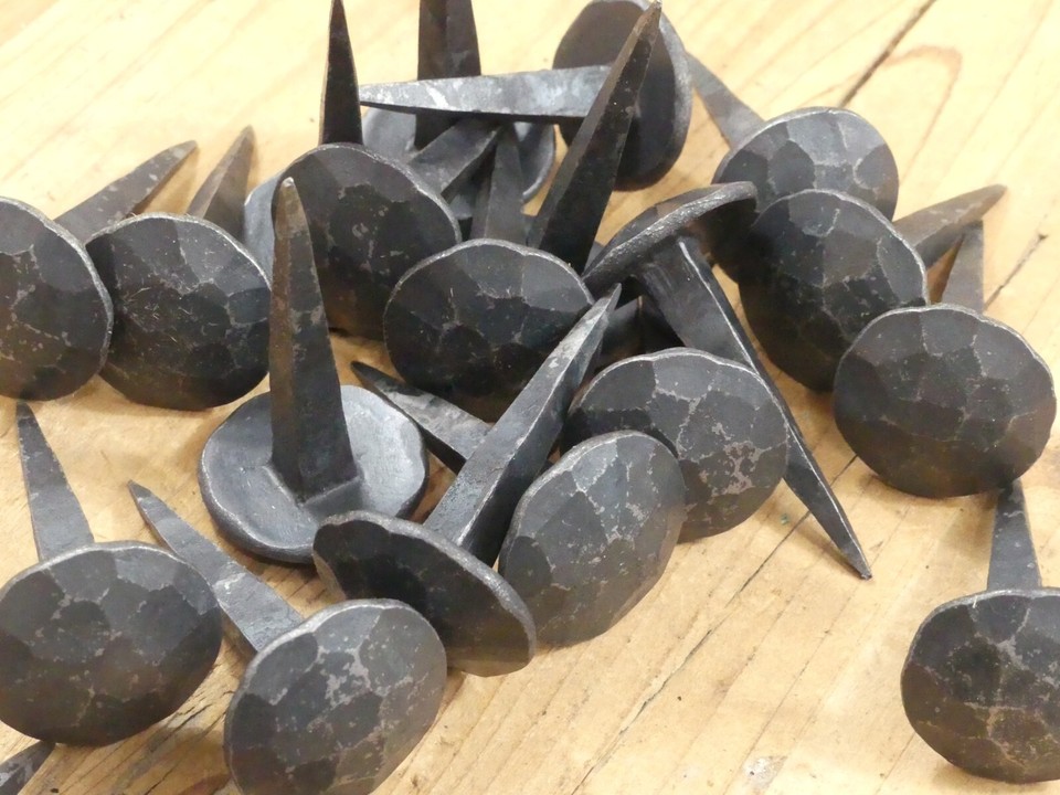 25 DECORATIVE NAILS CLAVOS HAND FORGED MEDIEVAL TACKS 1 1/8" BLACK ...