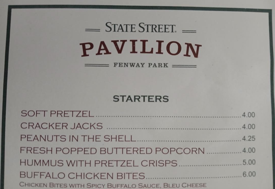 State Street Pavilion Restaurant Menu Fenway Park 2000 Boston MA 1 ...