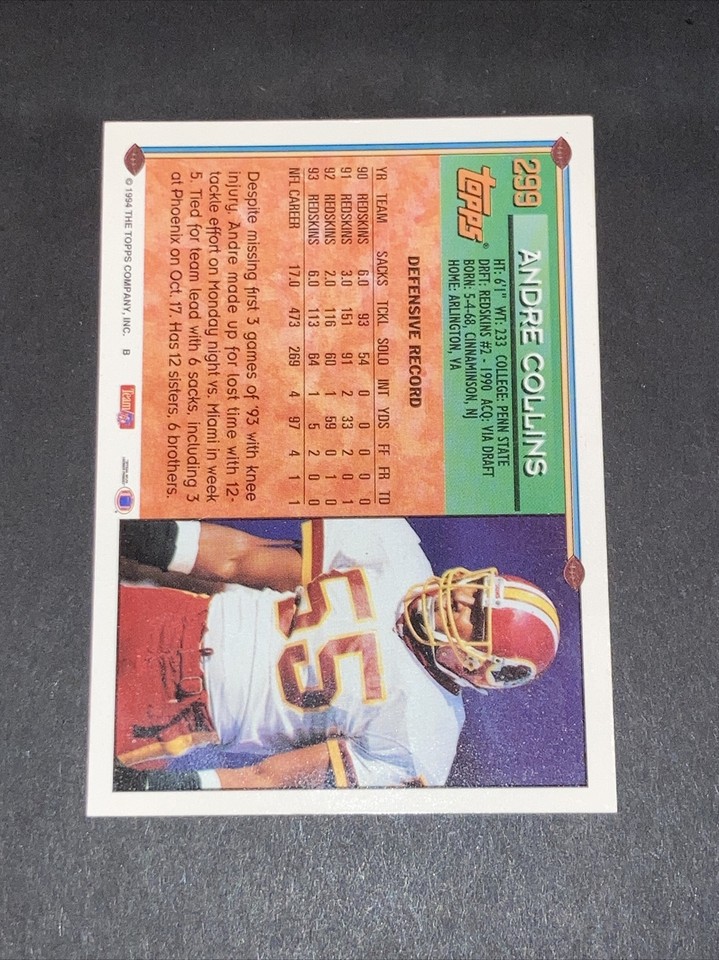 1994 Topps Andre Collins Washington Redskins #299 | eBay