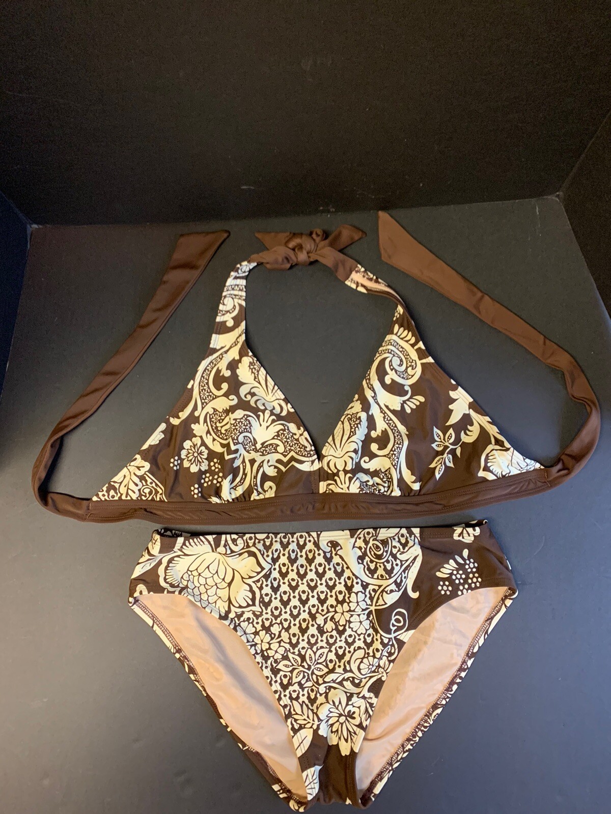 Aerin Rose Polynesain Coffee Underwire Bikini Set Sz. 34D/DD Large Pre ...