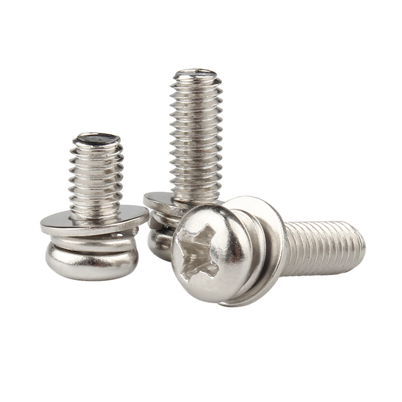 M2 - M8 Pan Head Phillips Screws with Flat and Split Lock Washer Nickel ...