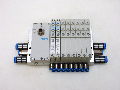 FESTO VTUG-10-VRLK-S8-B1T-Q8-U-Q65-EE6L SOLENOID VALVE BANK VAEM-L1-S-8 ...