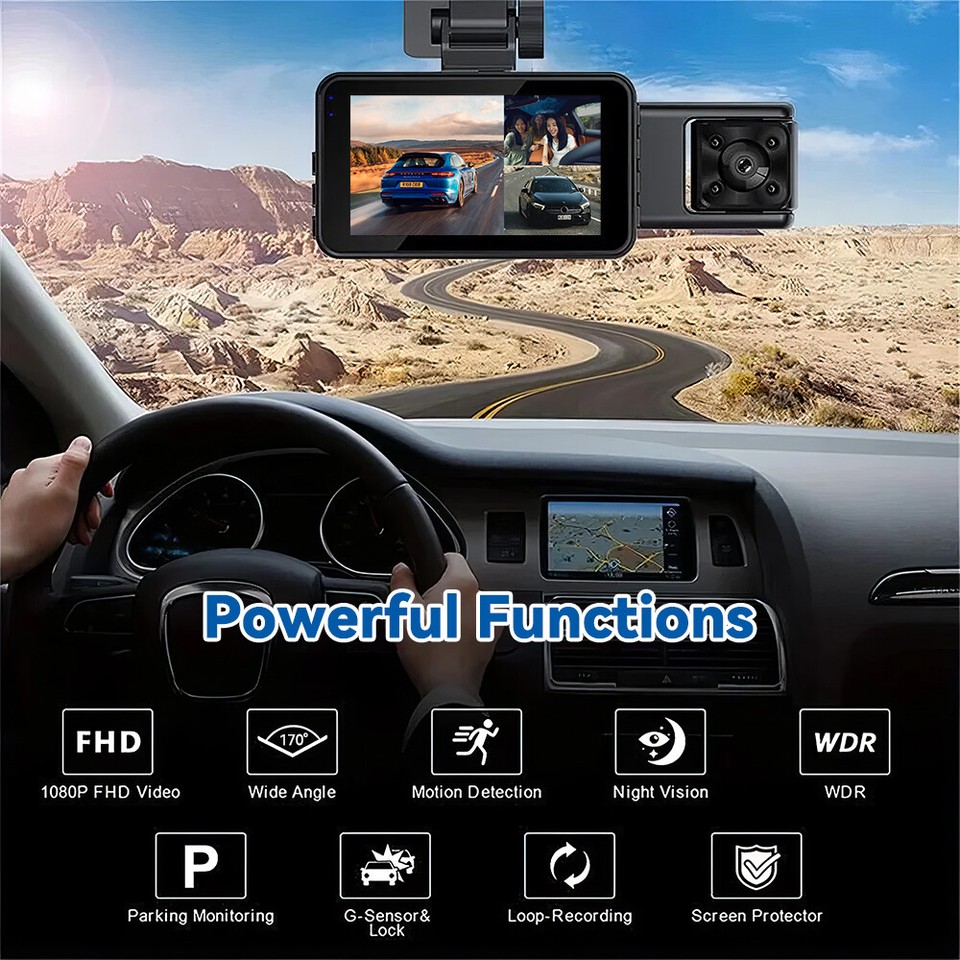Dash Cam 1080P WiFi Car Camera 3CH Lens Night Vision G-Sensor DVR ...