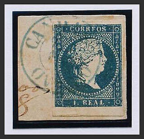 Asturias. Philately. Fragment 49. 1855. 1 Real Blue, Sheet Edge, Cover ...