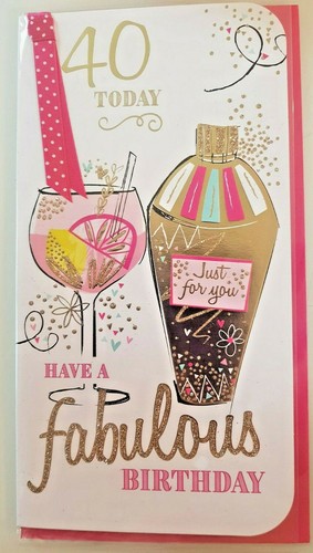 40TH FEMALE BIRTHDAY CARD EMBOSSED COCKTAIL SHAKER - TOP QUALITY 12 X ...