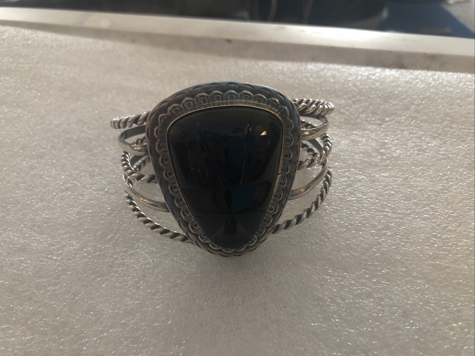 Mexican Sterling Silver Aztec Cuff Bracelet Weight 59… - Gem