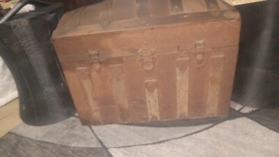 Antique Metal & Wood Travel Chest Steamer Trunk (Local Pick Up Only) | eBay