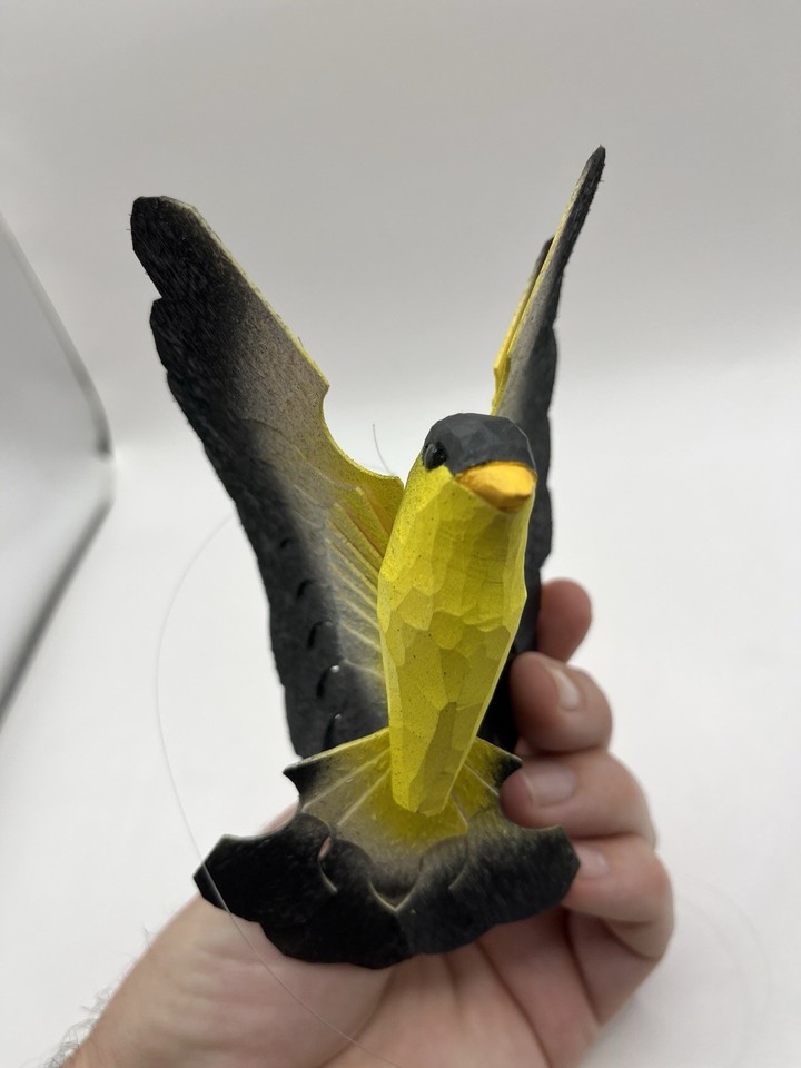 *EXQUISITE* Carved Fan Bird Goldfinch By Sally And David Nye | eBay