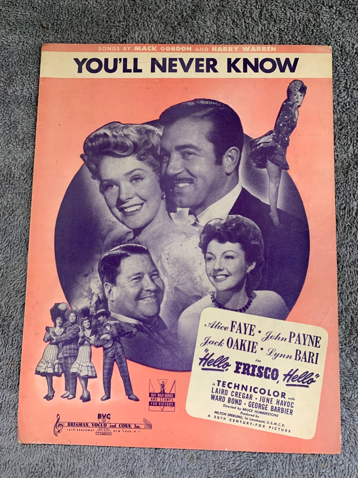 Youll Never Know Alice Faye From Hello Frisco Hello Vintage Sheet Music ...