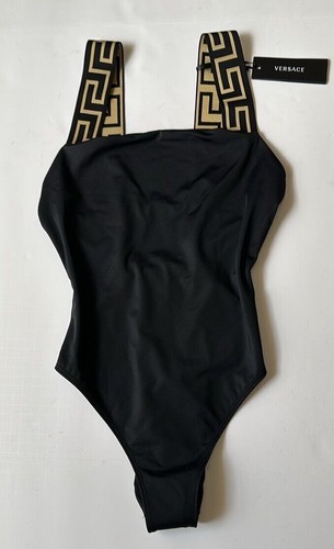 Versace Greek Key Women's Black/Gold Swim Suit Size 3 Italy ABD01098 ...