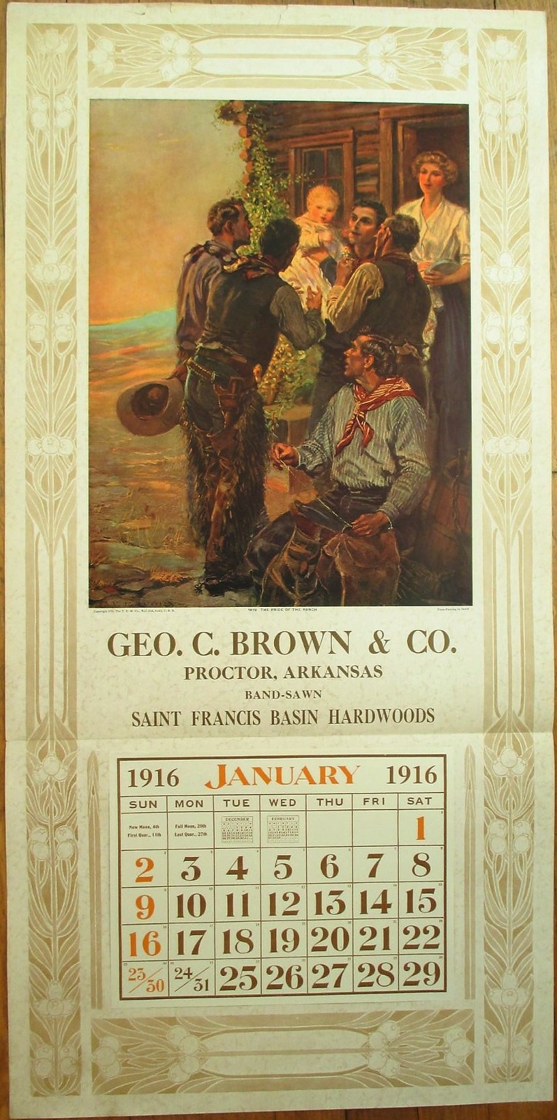 Proctor, AR 1916 Advertising Calendar/35x17 Poster: Hardwood Lumber ...