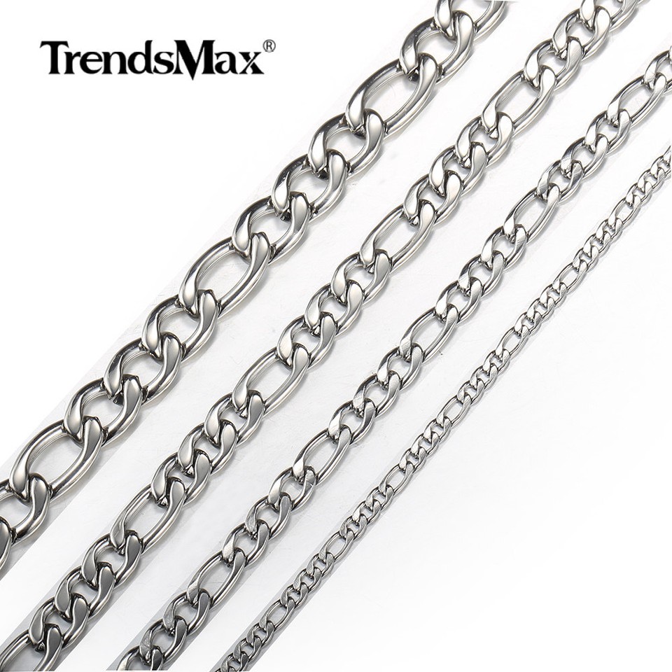3/5/7/9mm Silver Stainless Steel Figaro Chain Necklace Choker Men Women ...
