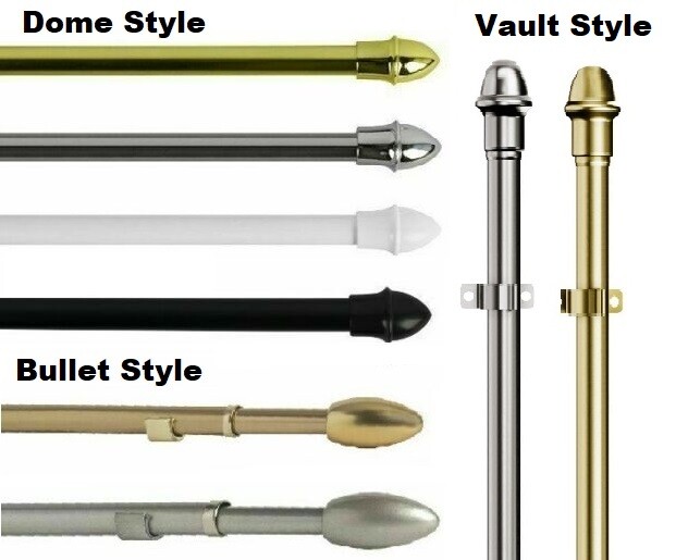 EXTENDABLE METAL CAFE CURTAIN ROD BULLET & DOME STYLE WITH FITTINGS SET ...