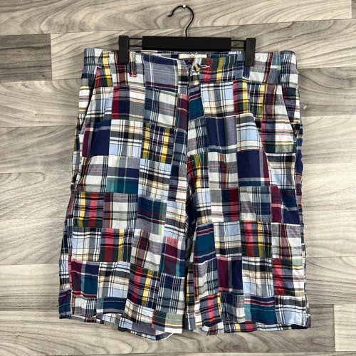Andrew Fezza Bermuda Shorts Mens 36 Multicolor Plaid Patchwork Flat ...