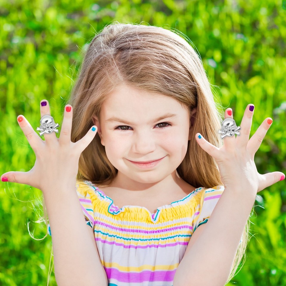 24pcs Kids Pirate Rings Finger Rings Pirate Dress UP Accessories Silver ...