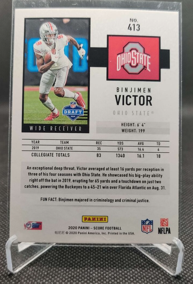 2020 Panini Score #413 Binjimen Victor Rookie RC Ohio State football ...