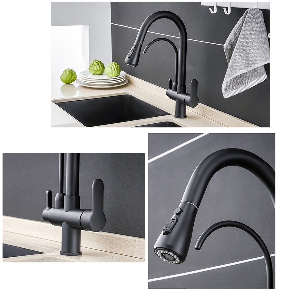Kitchen Faucet Swivel Spout Pull Out Spray Water Filter Tap Three Way ...